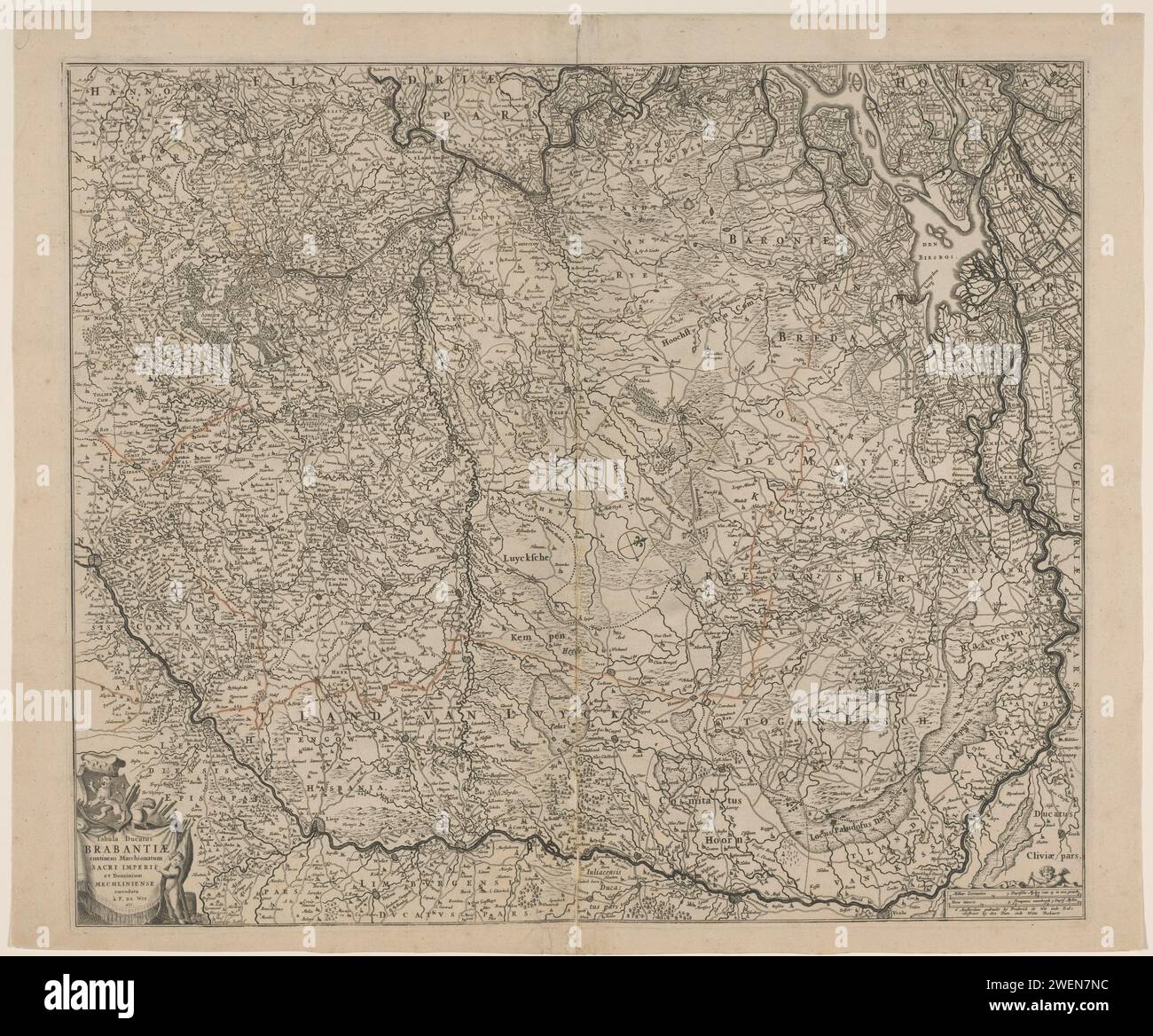 Map of the Duchy Brabant, Anonymous, 1666 - 1670 print Map of the Duchy of Brabant. Bottom left ...