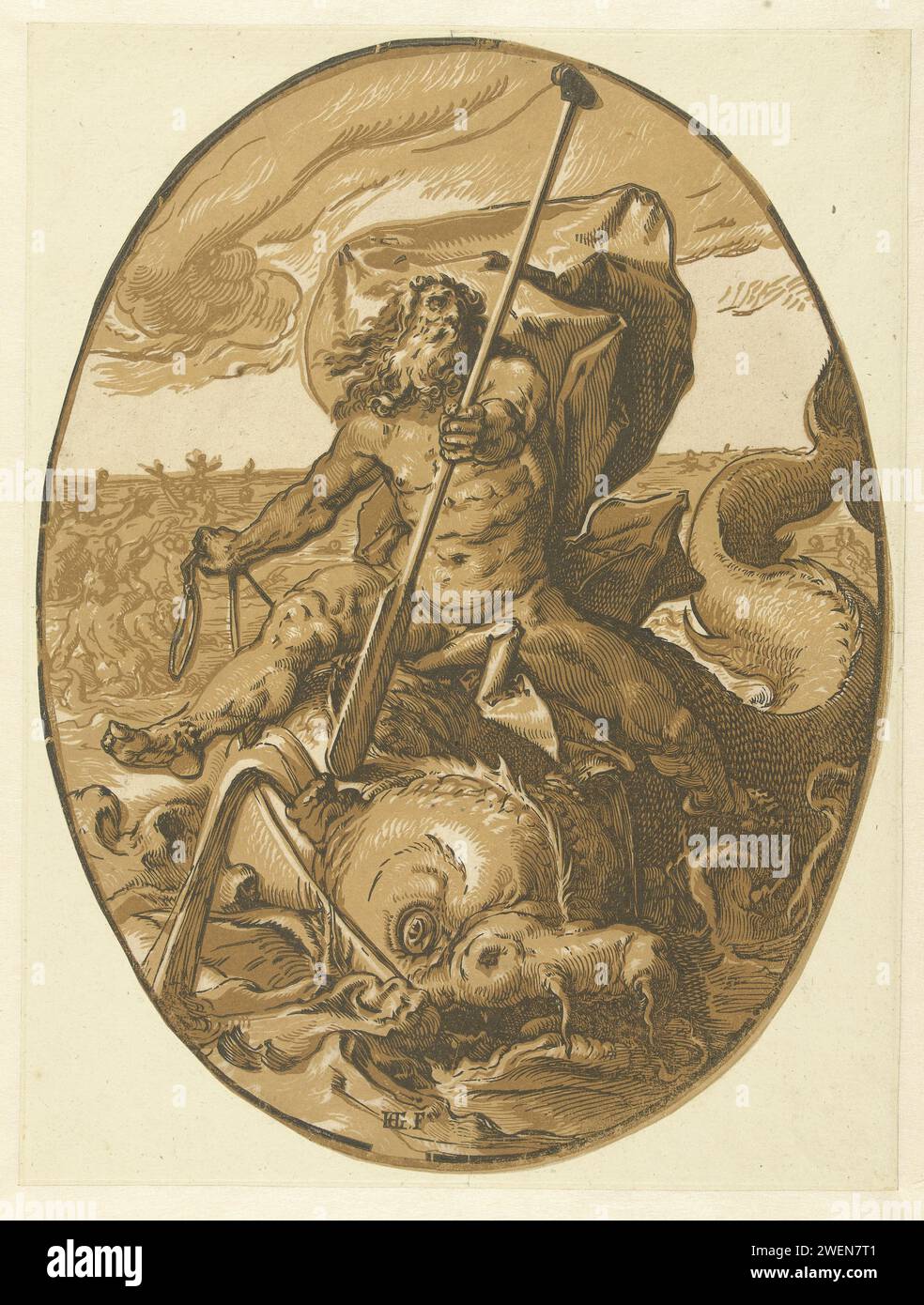 Ocean, 1589 - 1590 print The god Oceanus, seated on a large fish ...