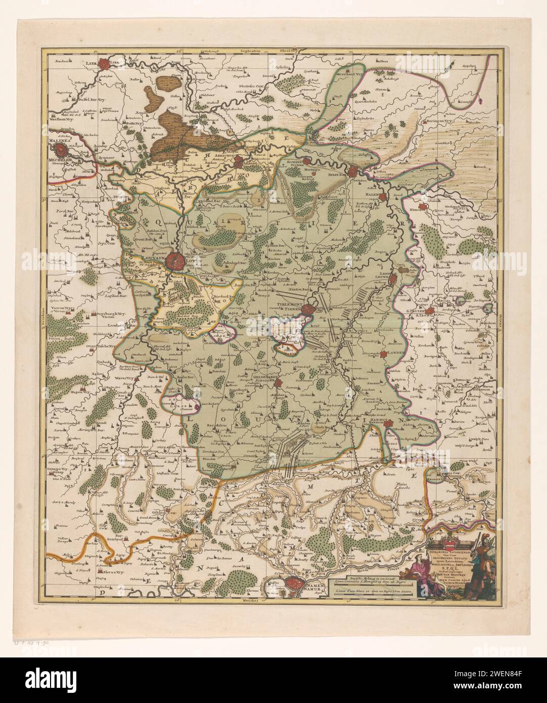 Map of the Kwartier van Leuven, part of the Duchy of Brabant, Anonymous, 1706 print Map of the ...