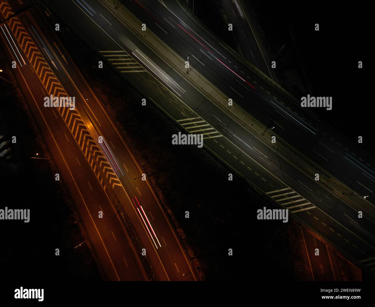 An aerial view of a highway at night Stock Photo - Alamy
