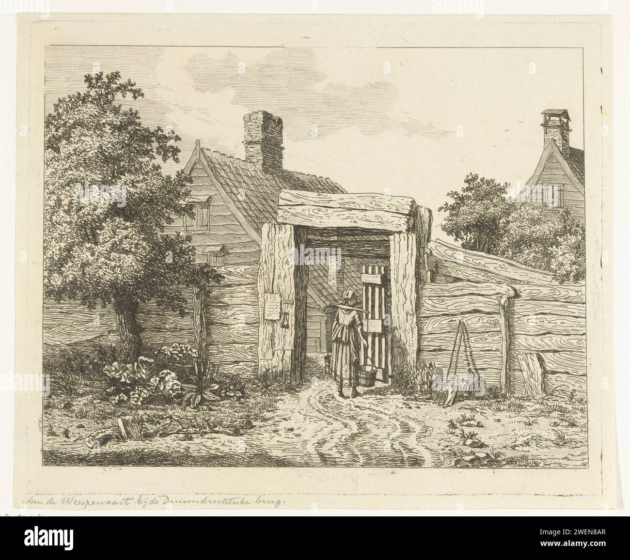 Milkmaid at the gate of a farm, Anthonie van den Bos, 1778 - 1838 print ...