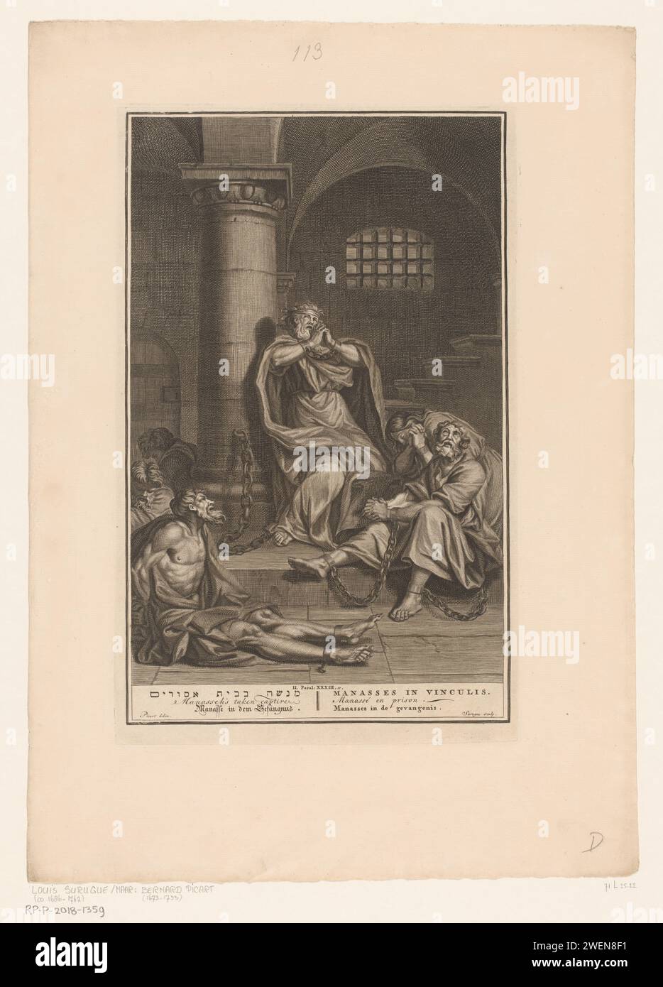 King Manasse in prison, Louis Surugue, After Bernard Picart, 1691 ...