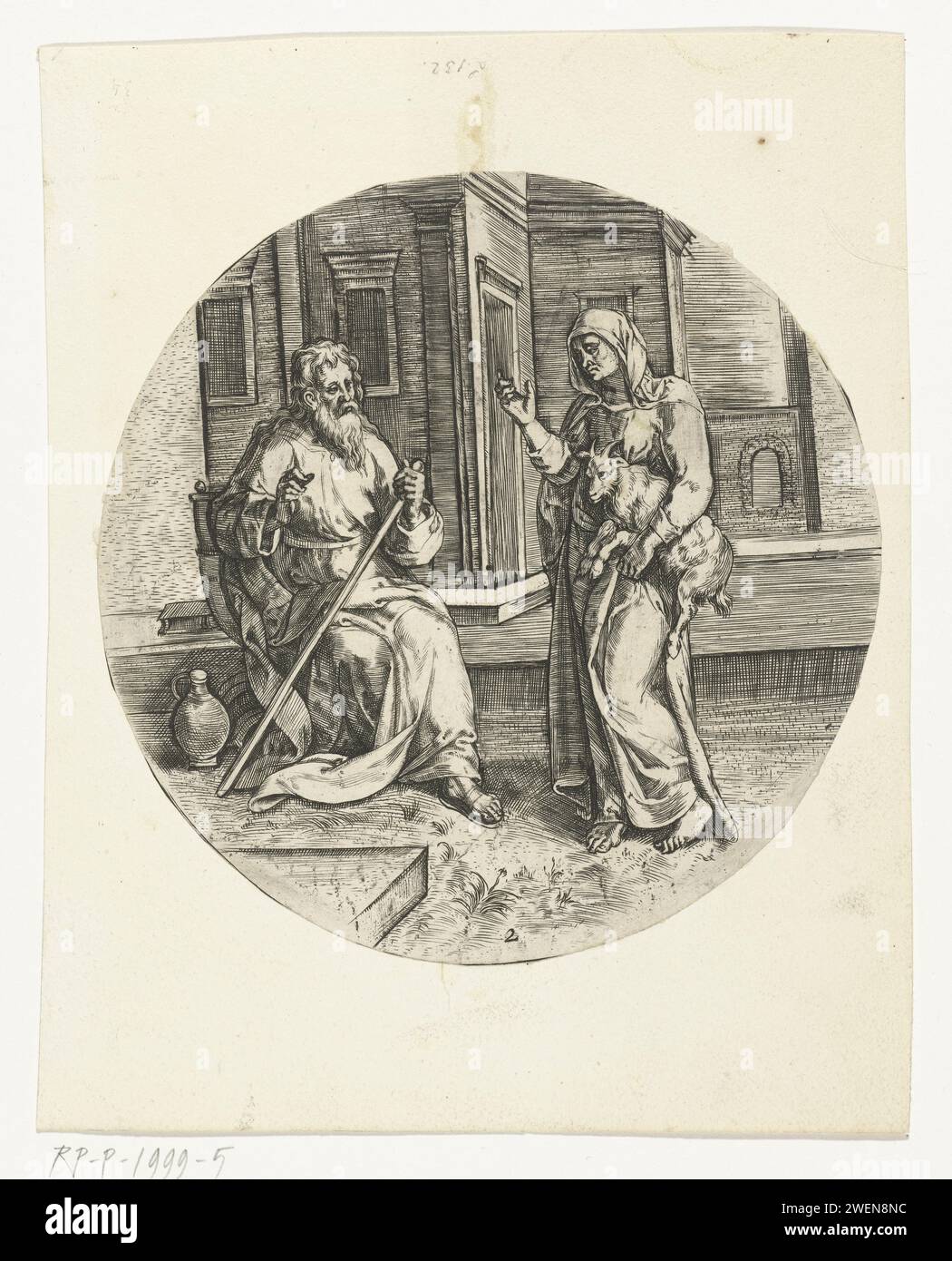 Anna brings the blind Tobit a goat, anonymous, after Chrispijn van den ...