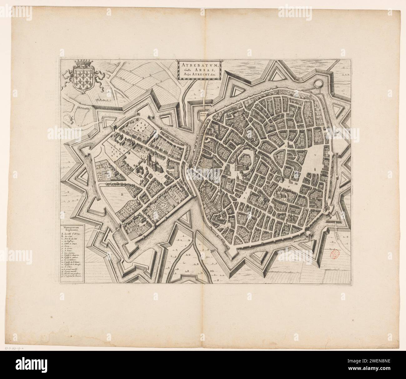 Map of Arras, Anonymous, 1652 print Map of Arras (Atrecht) with ...