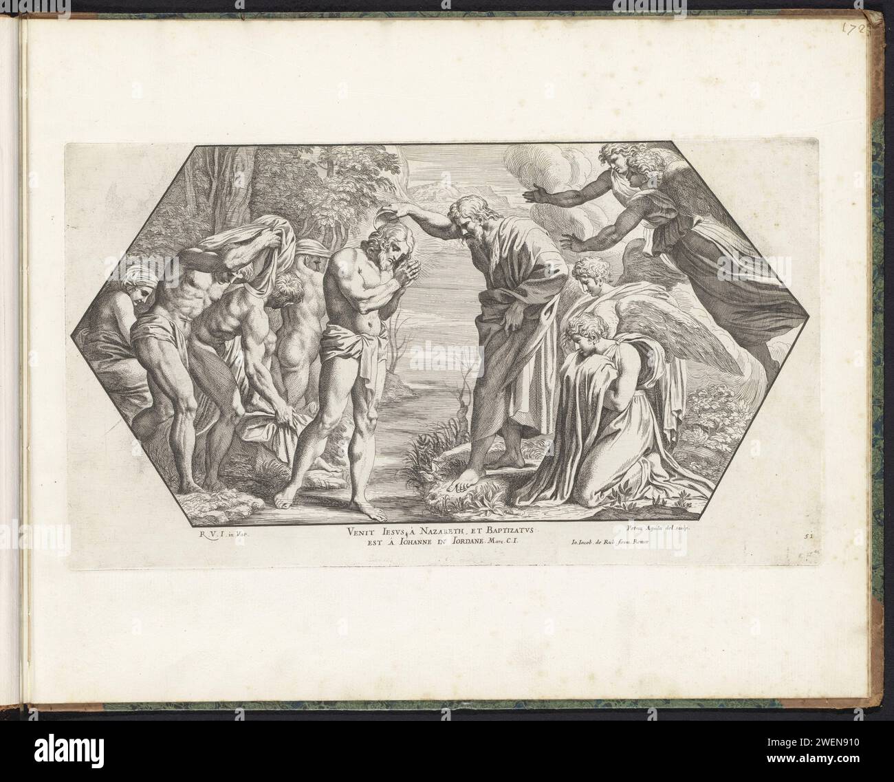 Baptism of Christ, Pietro Aquila, After Rafaël, 1675 print Christ is baptized by John the ...