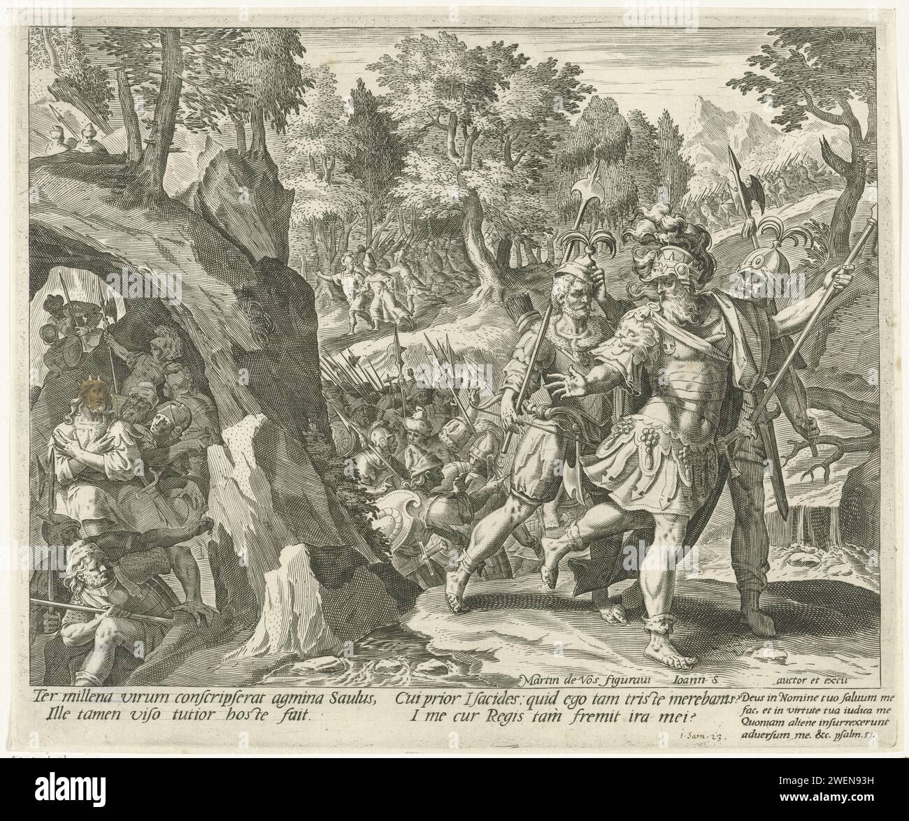 David is hiding in front of the army of Saul, Aegidius Sadeler (II ...