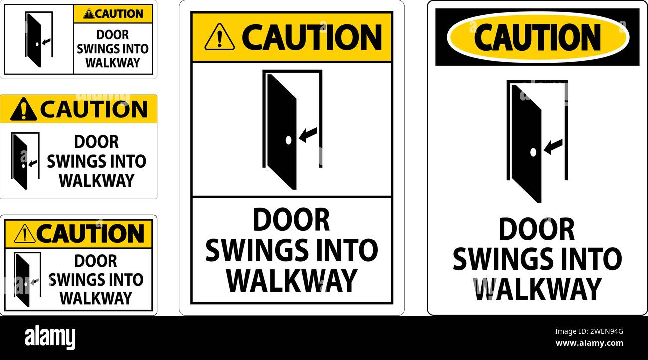 Caution Sign, Door Swings Into Walkway Stock Vector Image & Art - Alamy