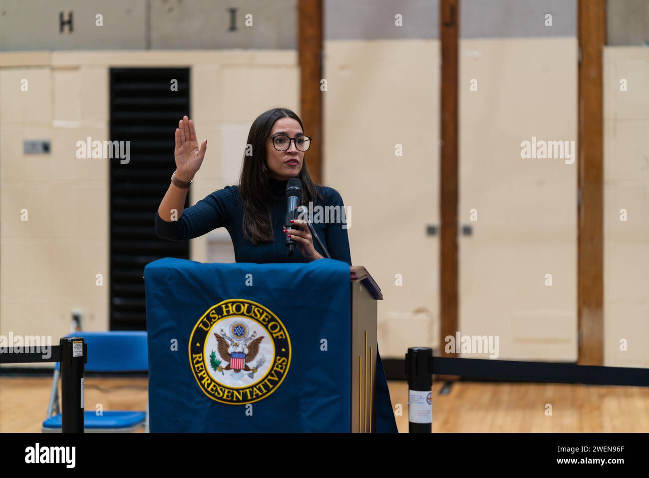 Bronx, USA. 25th Jan, 2024. Alexandria Ocasio-Cortez hosted a student service fair at the 14th ...