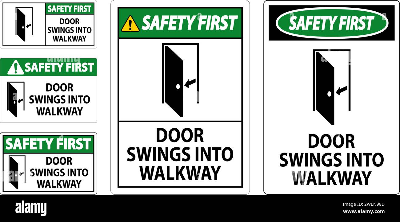Safety First Sign, Door Swings Into Walkway Stock Vector Image & Art ...