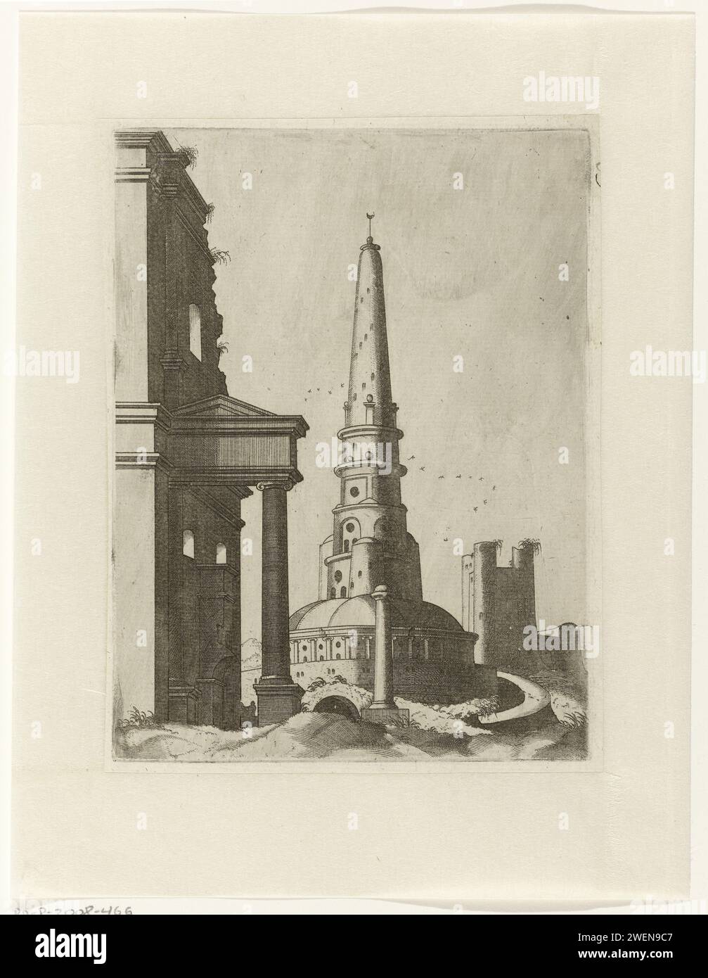 High round tower, 1560 print Central a high round tower with a half ...