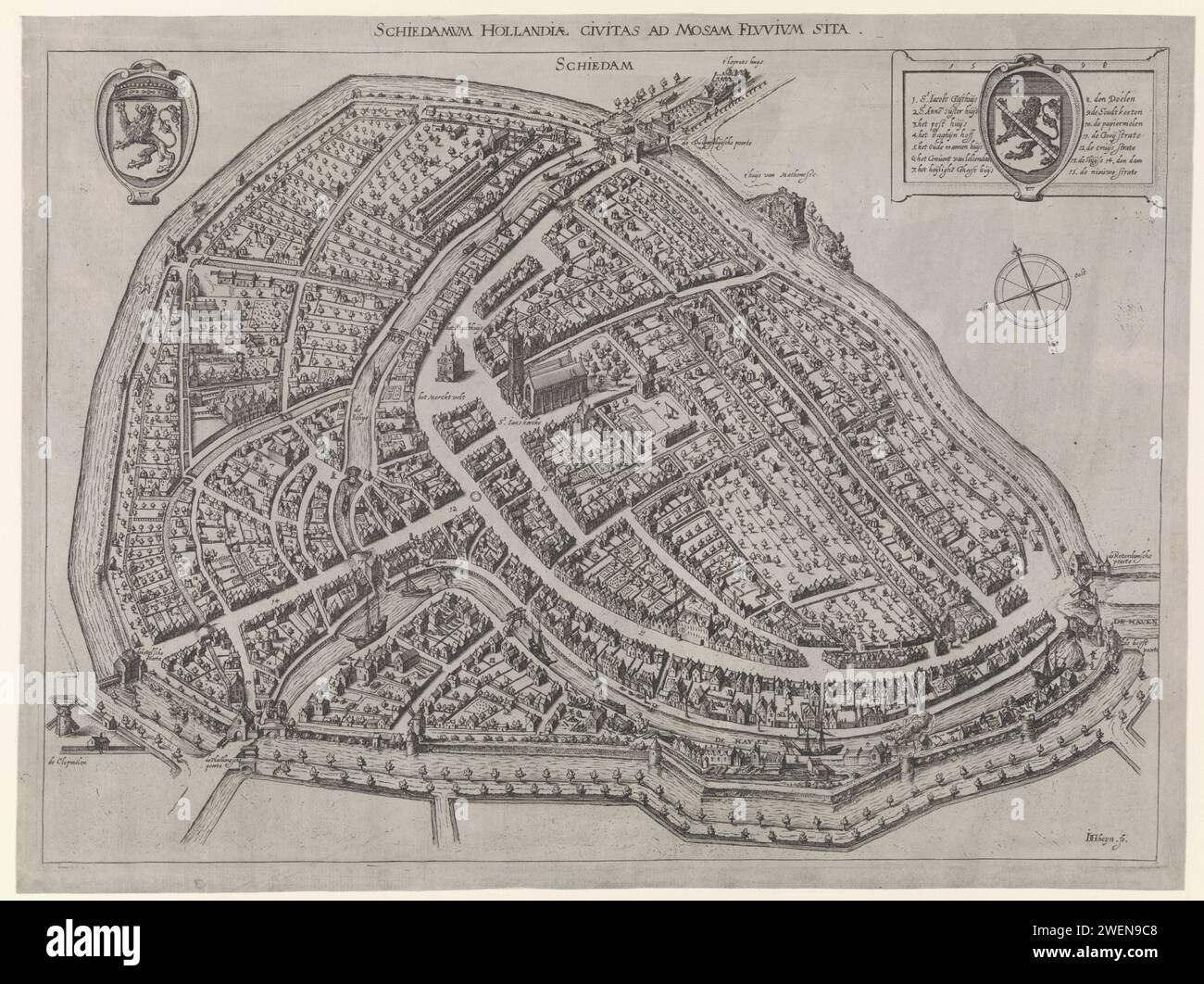 Map of Schiedam, Jacques de Gheyn (II), 1598 - 1601 print Map in a ...