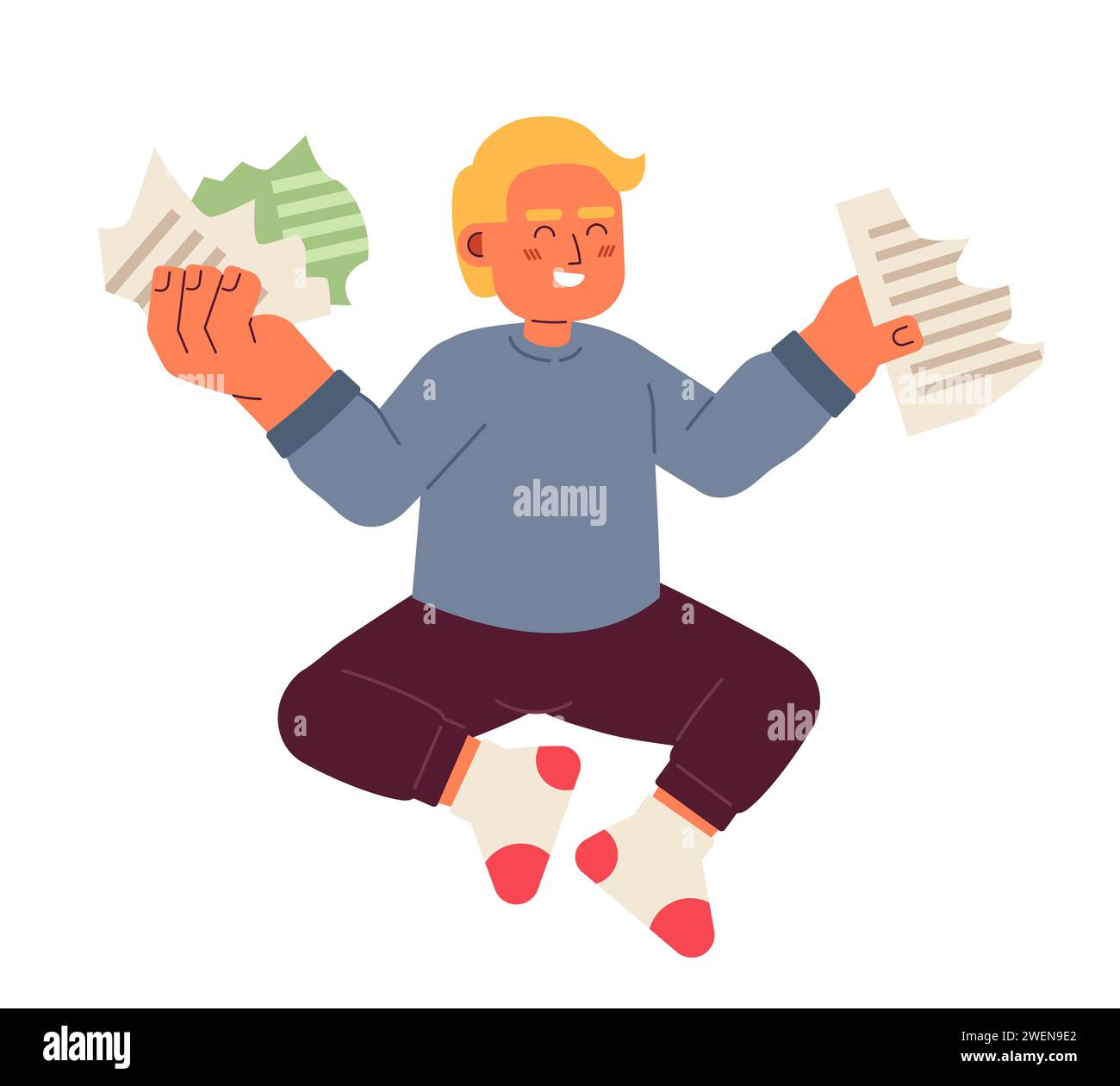 Laughing caucasian toddler tears paper 2D cartoon character Stock ...