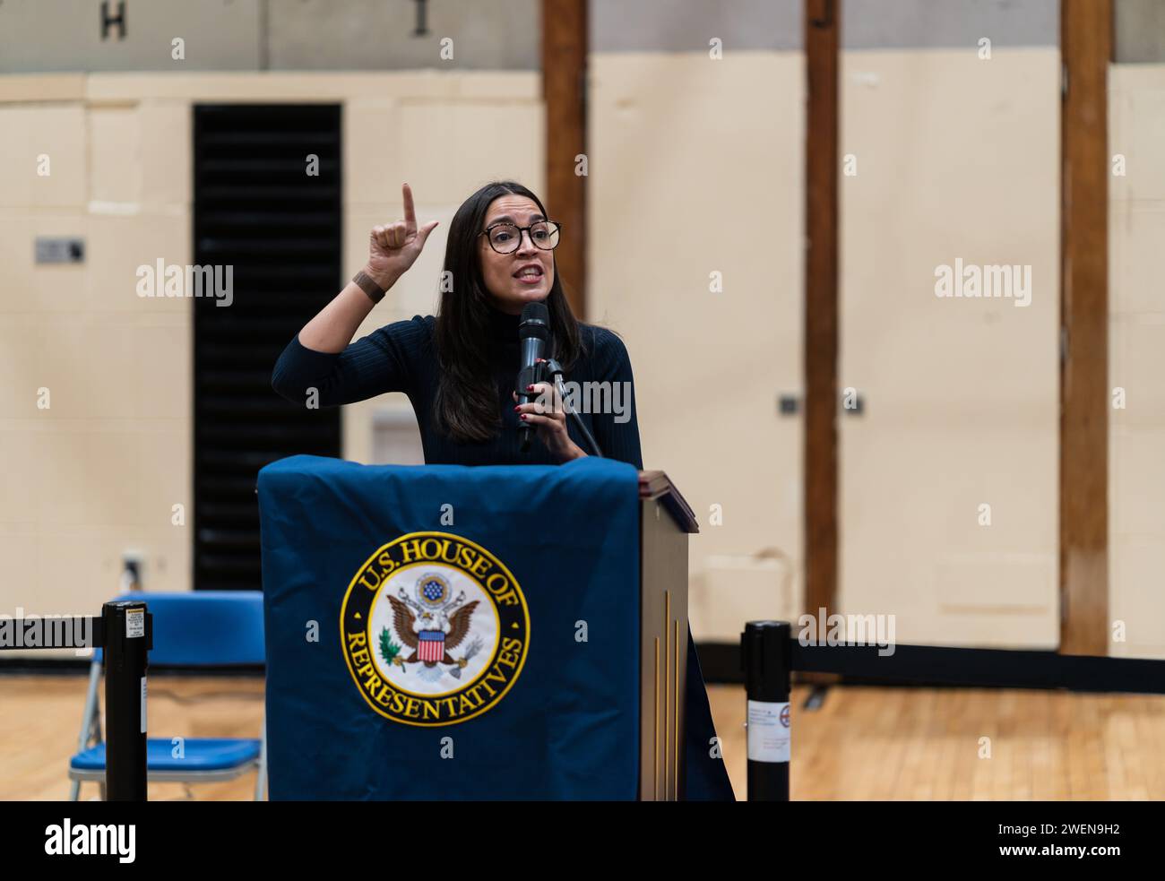 Bronx, USA. 25th Jan, 2024. Alexandria Ocasio-Cortez hosted a student service fair at the 14th ...
