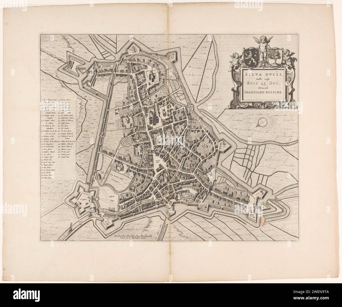 Map of 's-Hertogenbosch, Anonymous, 1652 print Map of 's-Hertogenbosch in a nutshell perspective ...