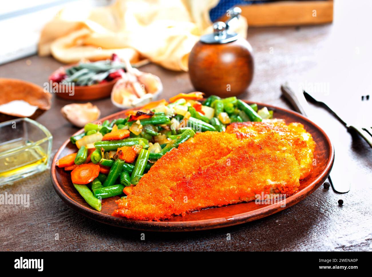 fried fish fillet with mixed vegetables Stock Photo - Alamy