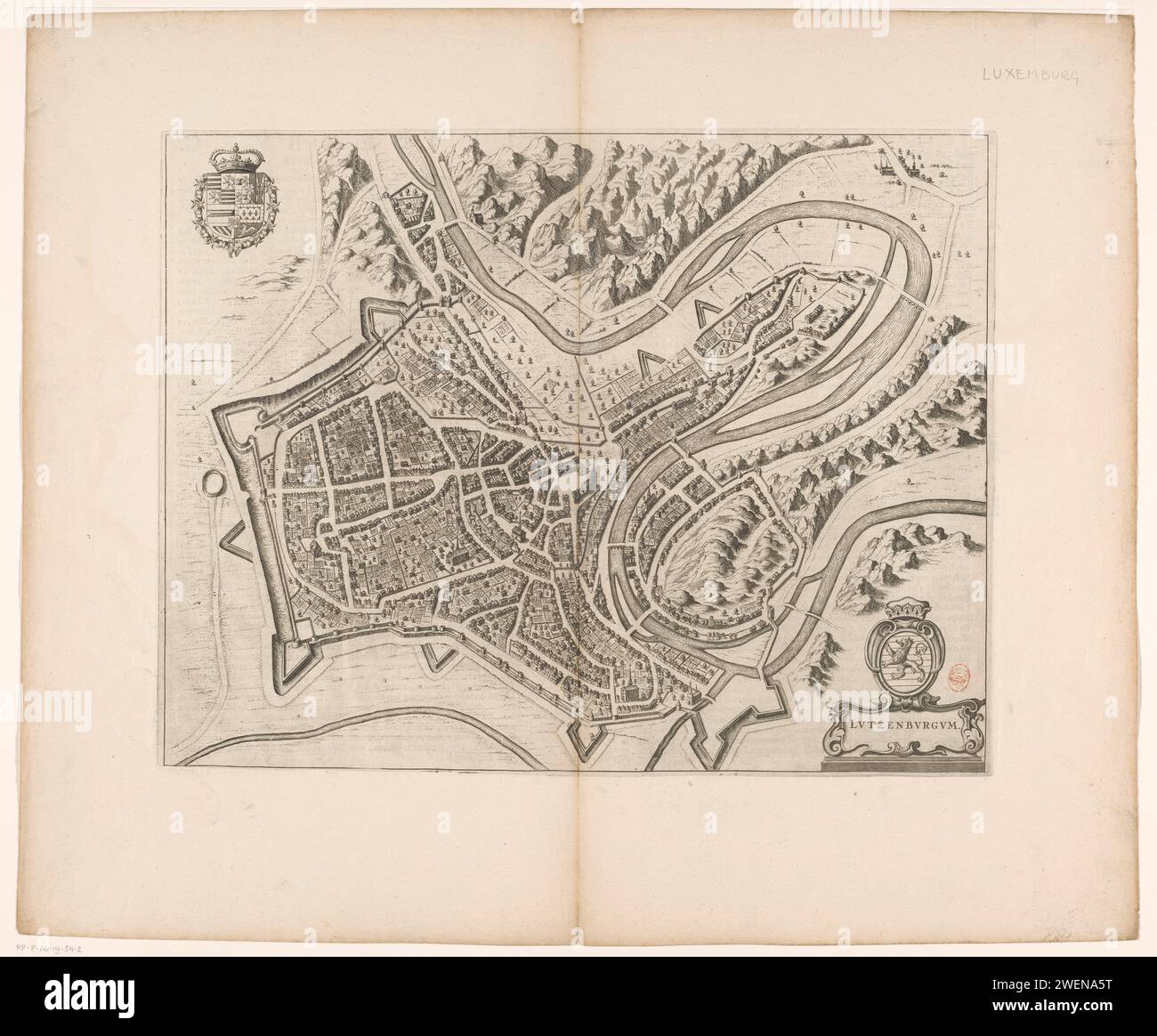 Map of Luxembourg, Anonymous, 1652 print Map of Luxembourg with buildings in a nutshell ...