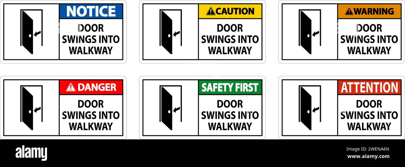 Notice Sign, Door Swings Into Walkway Stock Vector Image & Art - Alamy