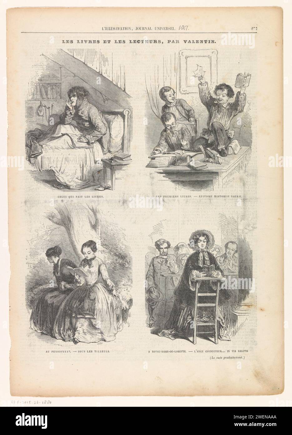 Four scenes with reading people, Henry Valentin, 1843 - 1855 print Leaf ...