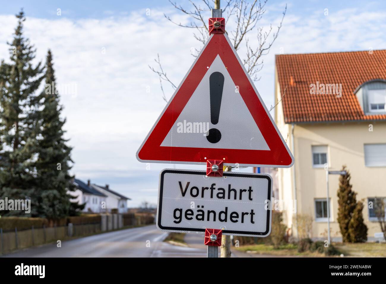 Langweid, Bavaria, Germany - January 26, 2024: Traffic sign at an ...