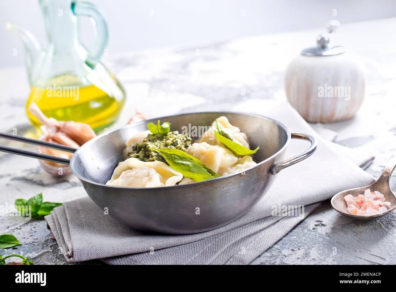 Boiled dumplings in metal bowl hi-res stock photography and images - Alamy