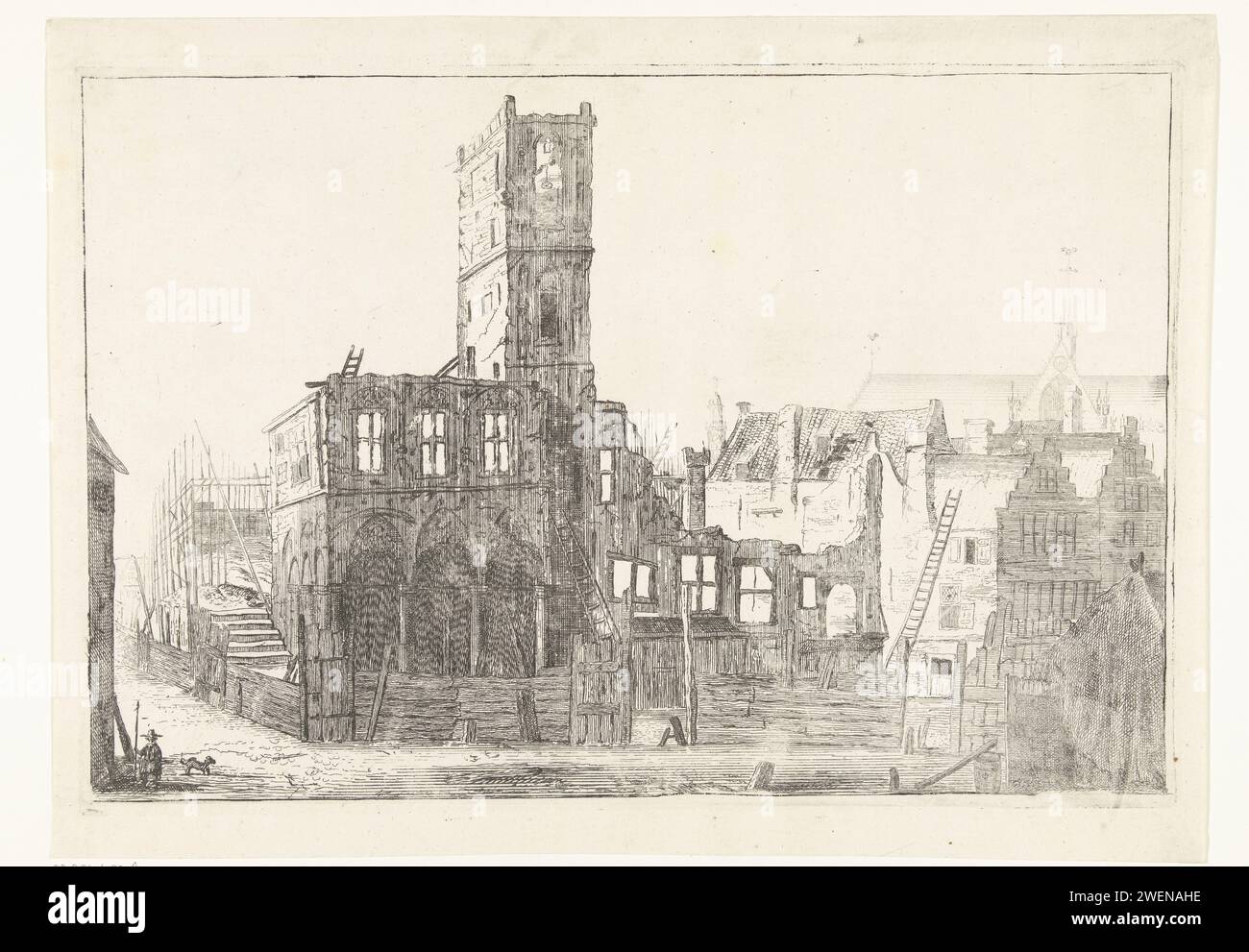 Ruins of the burned -down old town hall of Amsterdam, 1652, 1652 print ...