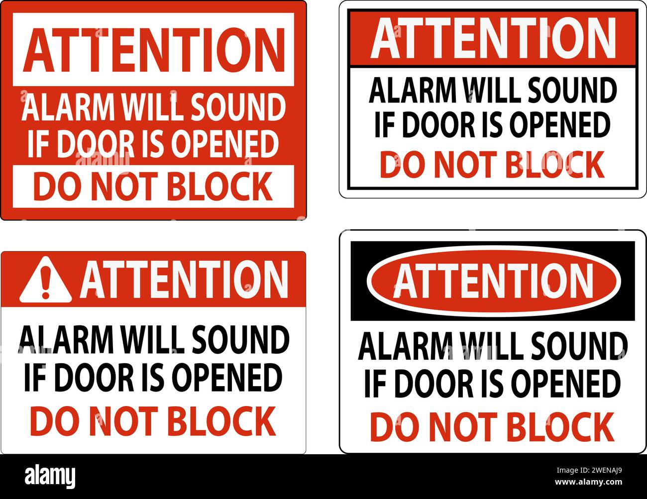 Attention Sign, Fire Door Alarm Will Sound If Door Is Opened Do Not ...