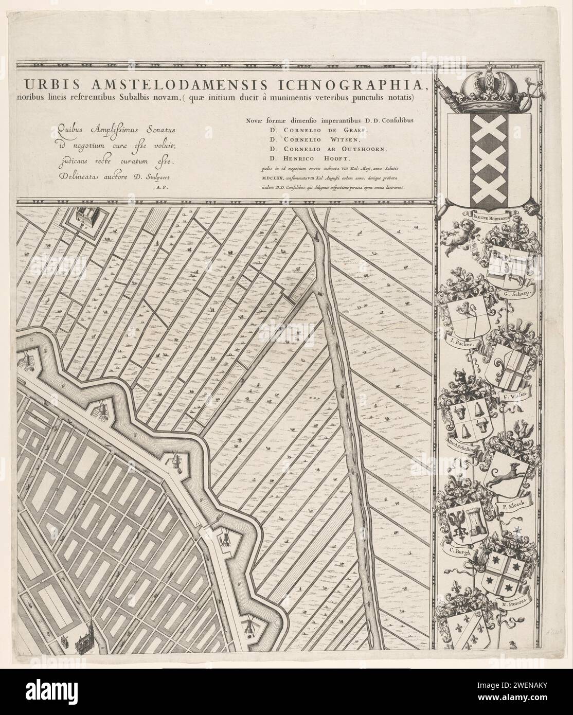 Map of Amsterdam with the design and execution of the fourth explanation (third part), Julius ...