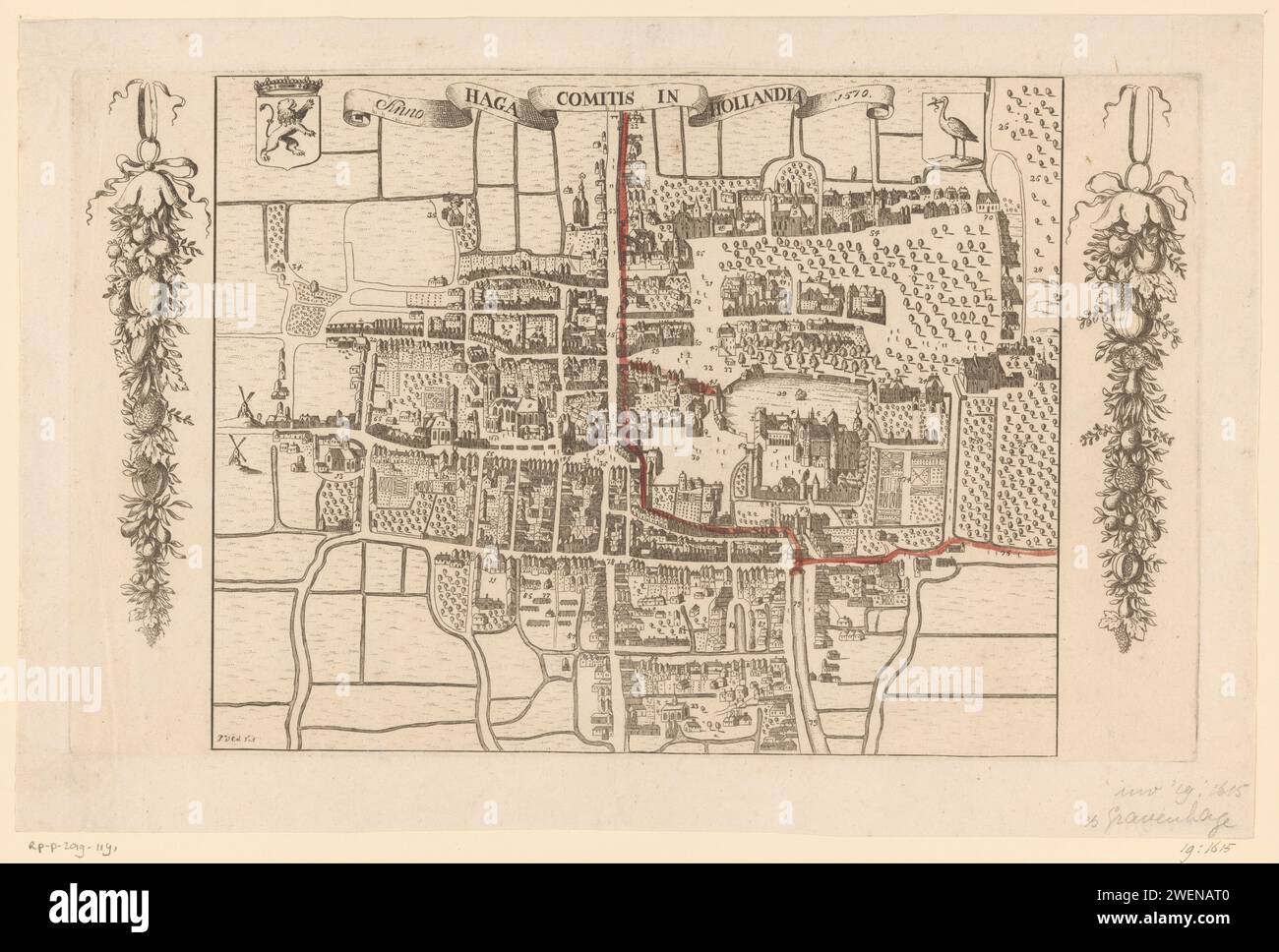 Map of The Hague, 1570, Pieter van Call (II), 1698 - 1737 print Map of ...