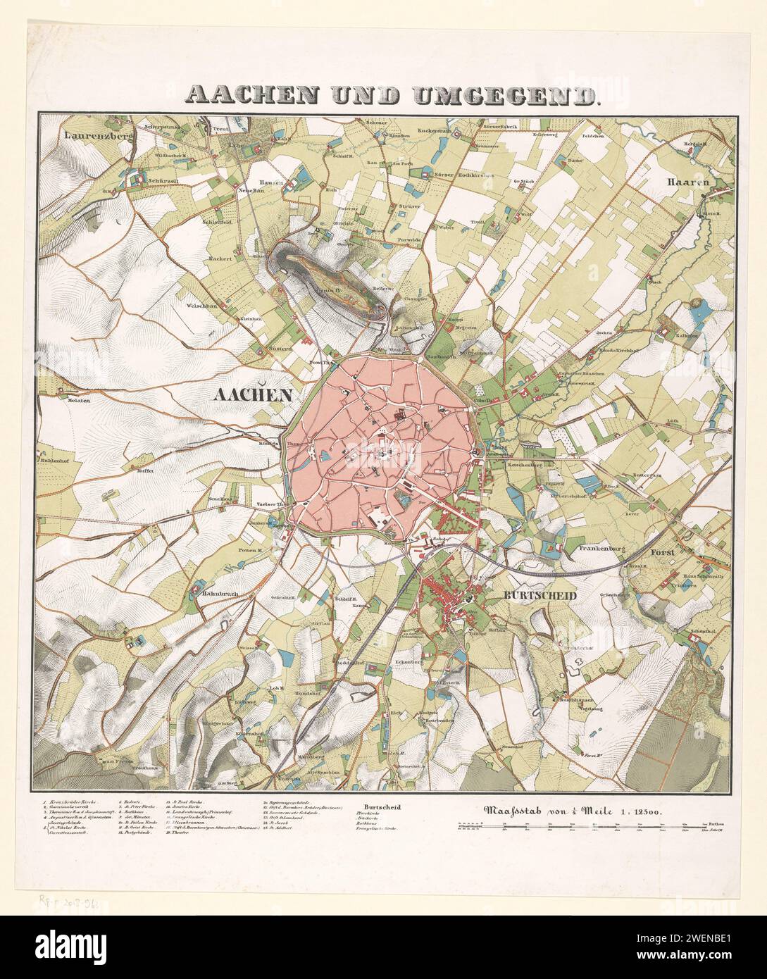 Map of Aachen and surroundings, Anonymous, 1800 - 1899 print paper maps ...