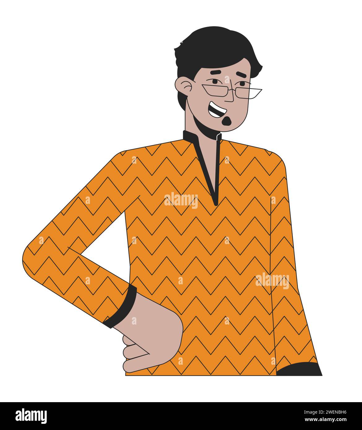 Indian clothing traditional man eyeglasses 2D linear cartoon character ...