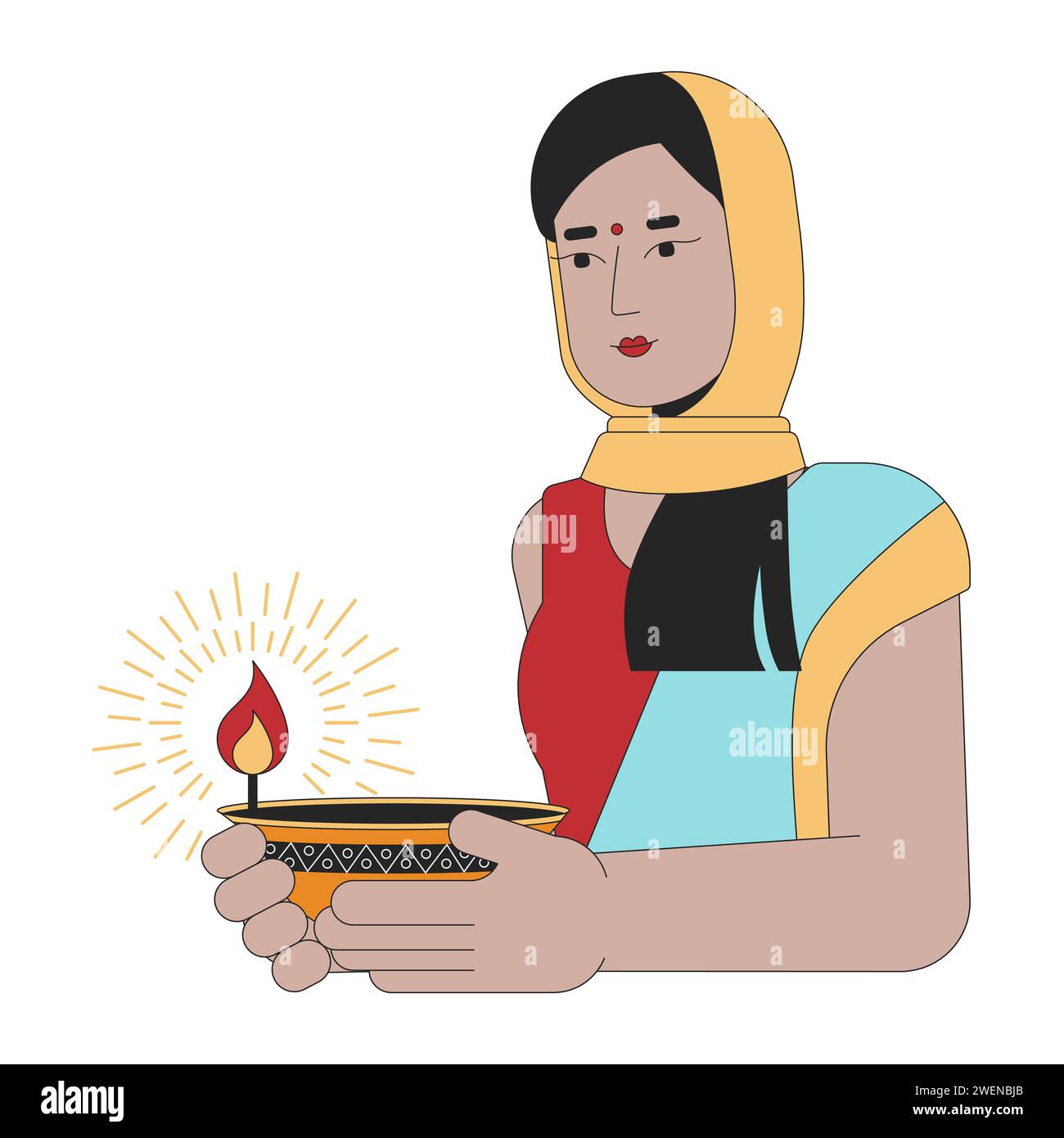 Indian woman carrying diwali diya 2D linear cartoon character Stock ... Indian woman carrying diwali diya 2D linear cartoon character Stock ...