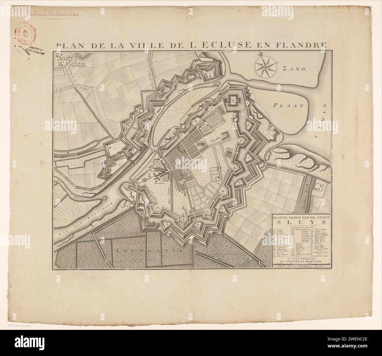 Vesting map of Sluis, Frans de Bakker, 1748 print Vesting map of Sluis. At the bottom right a ...