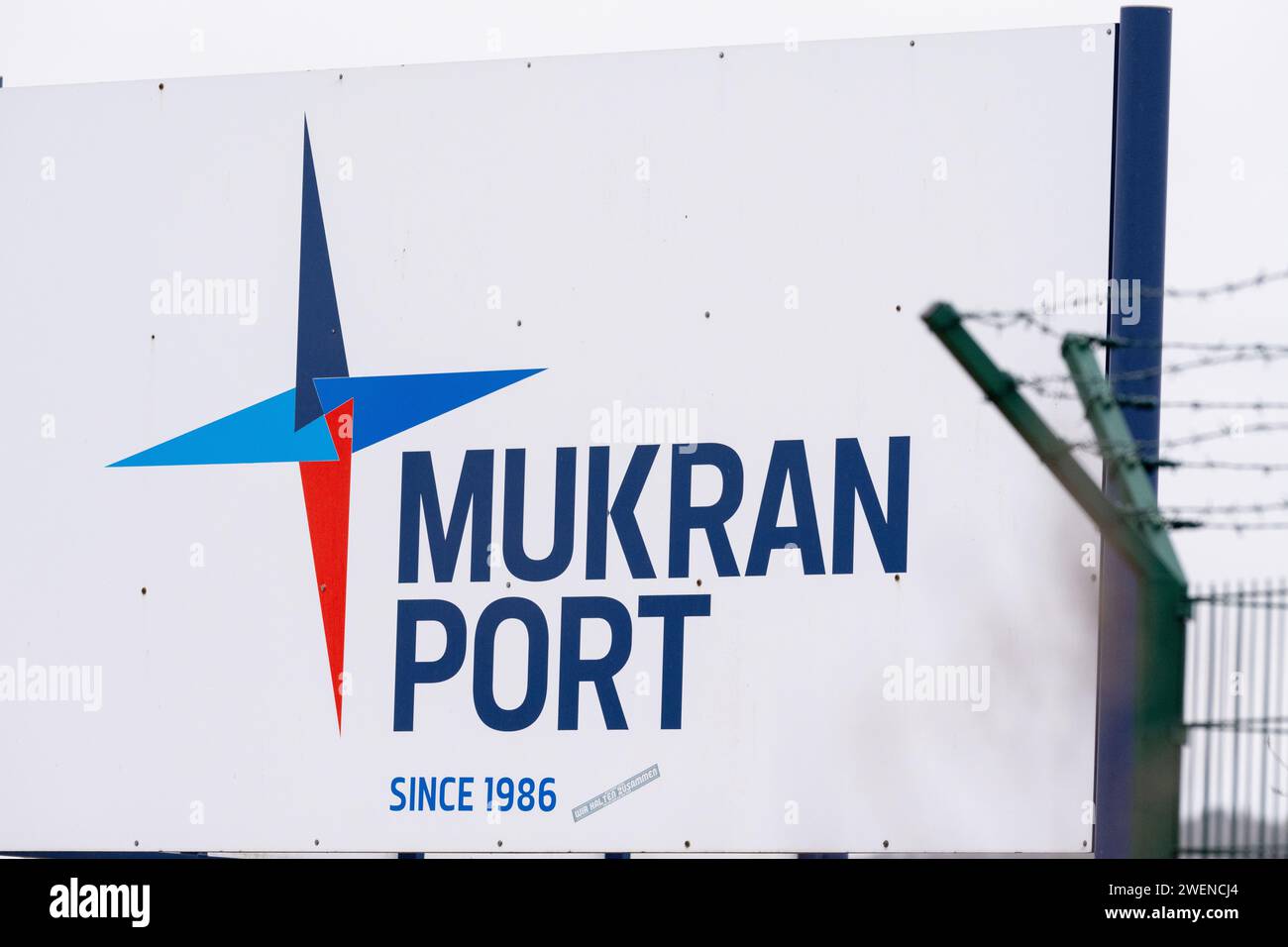 Lubmin, Germany. 26th Jan, 2024. The logo of the port of Mukran. The ...