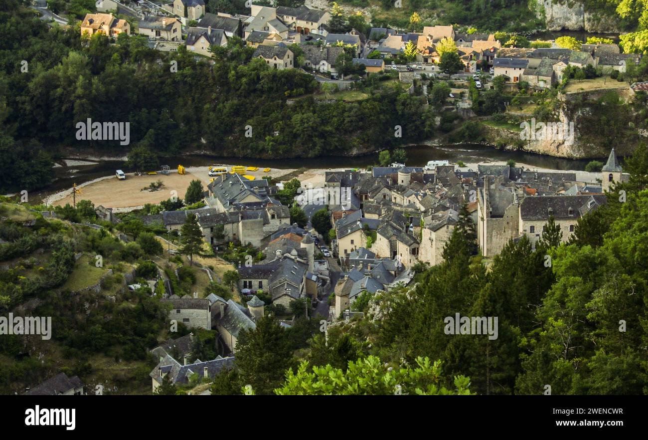 Sainte-Enimie, a village in the gorges du Tarn, a river between Causse ...