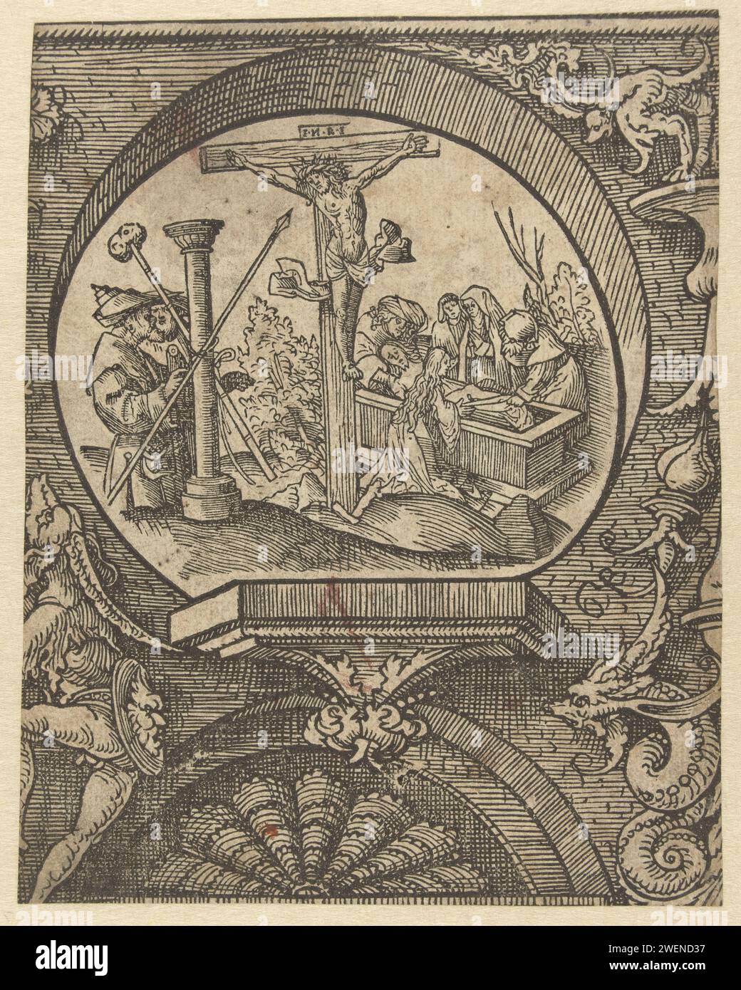 The crucifixion and burial of Christ, Jacob Cornelisz van Oostsanen, 1520 print Printed from two ...