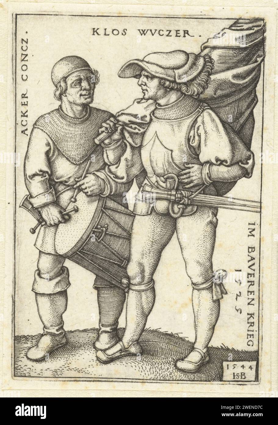 Standard bearer and Tamboer, Hans Sebald Beham, 1544 print paper ...