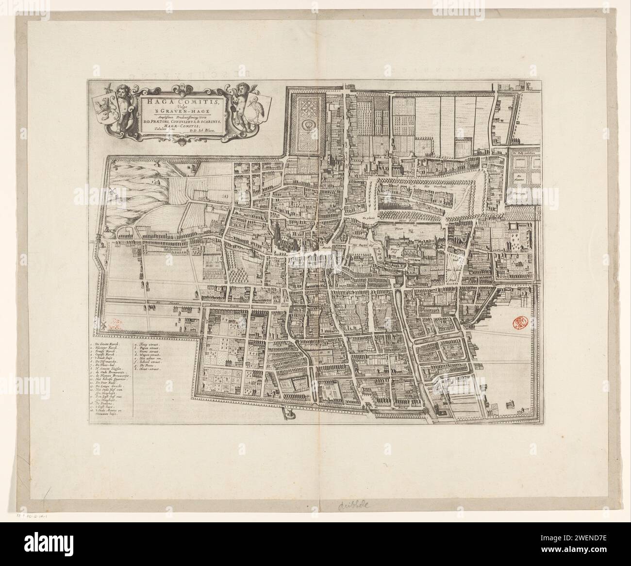 Map of The Hague, Anonymous, 1652 print Map in a nutshell perspective. At the top left a ...
