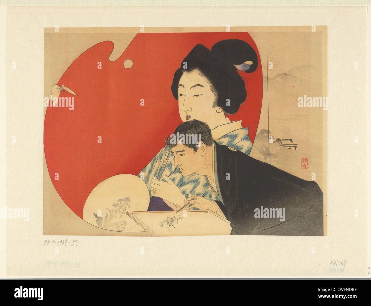 Painter for a painted screen, Takeuchi Keishu, 1900 - 1925 print A ...