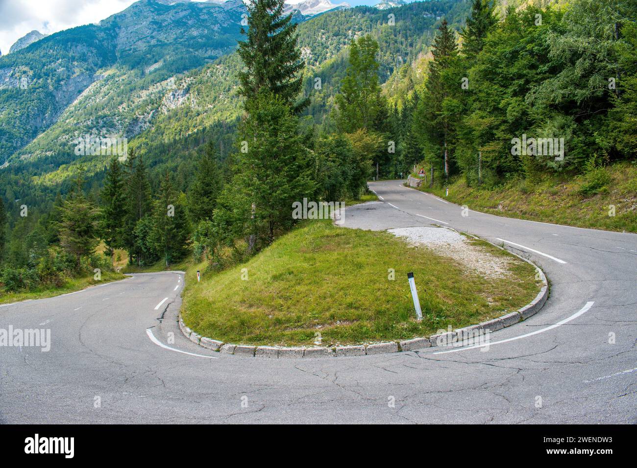 panoramic view of a 180 degree curve of the mountaint road Stock Photo ...