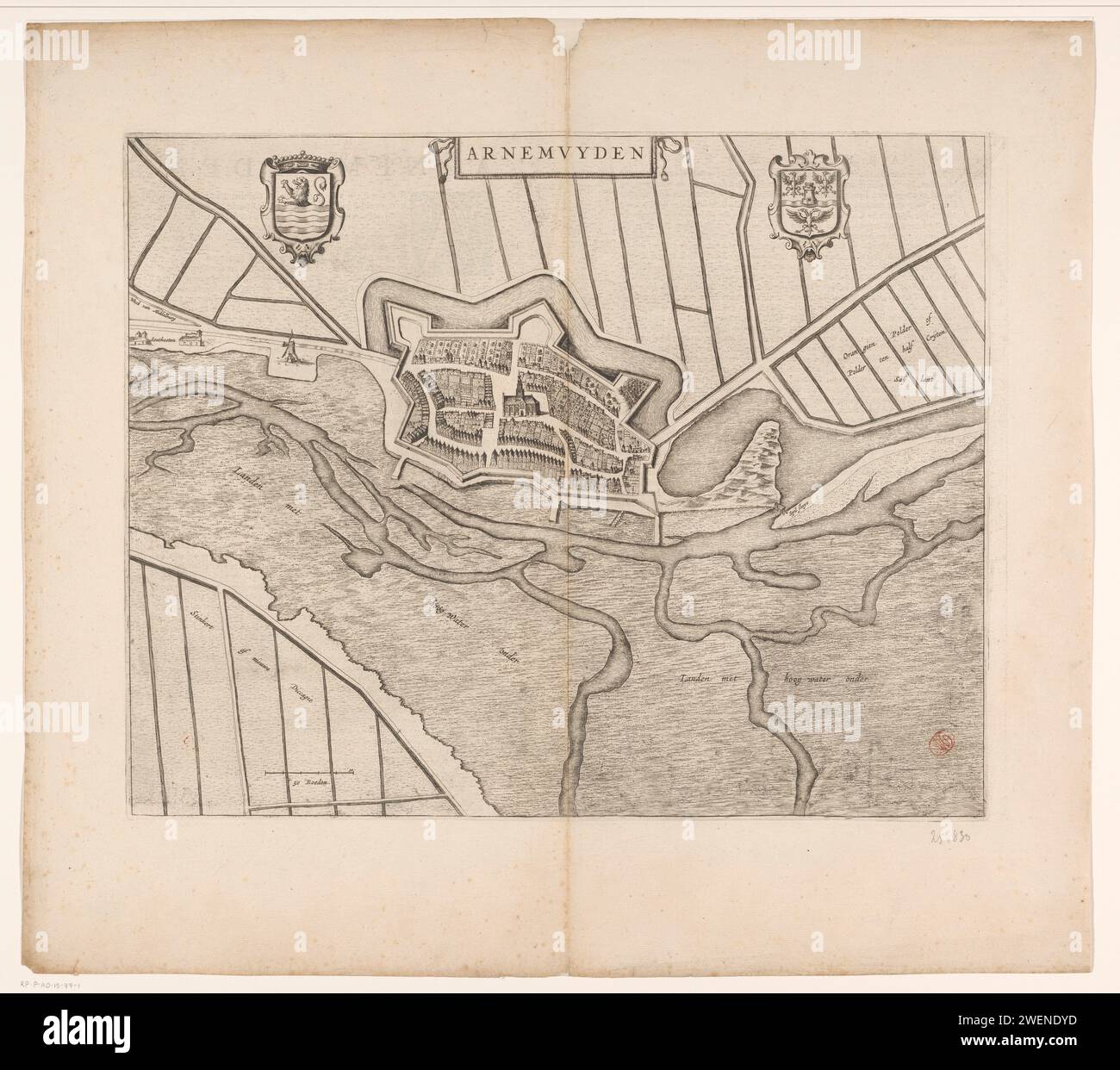 Map of Arnemuiden, Anonymous, 1652 print Map in a nutshell perspective. At the top left of the ...