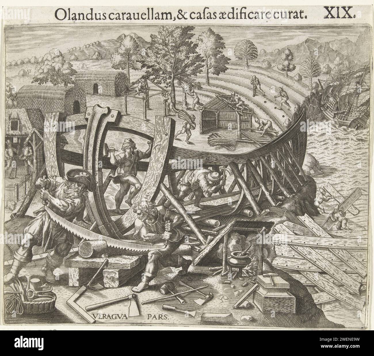 The Dutch build ships and houses, Theodor de Bry, after Johann Sadeler ...