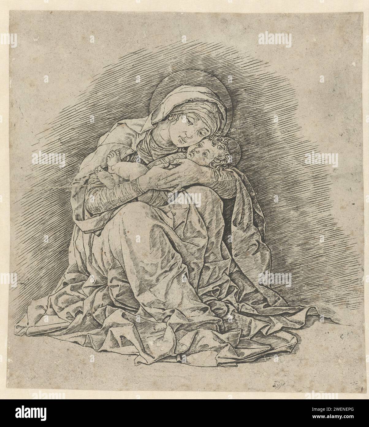 Seated Maria with Child, Andrea Mantegna, 1465 - 1475 print paper ...