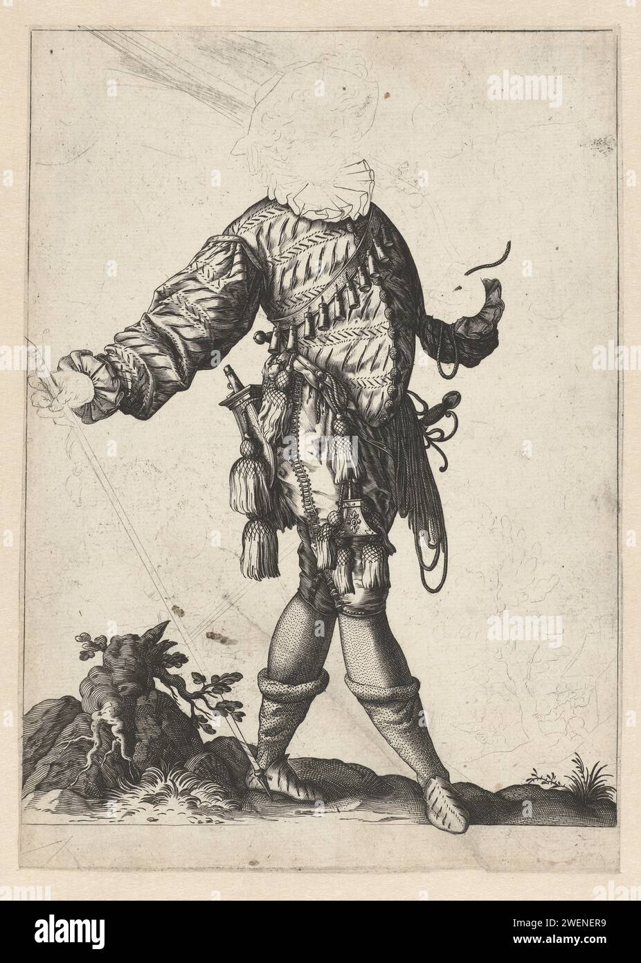 Musketier, 1585 - 1589 print A man with a musket (certain type of ...