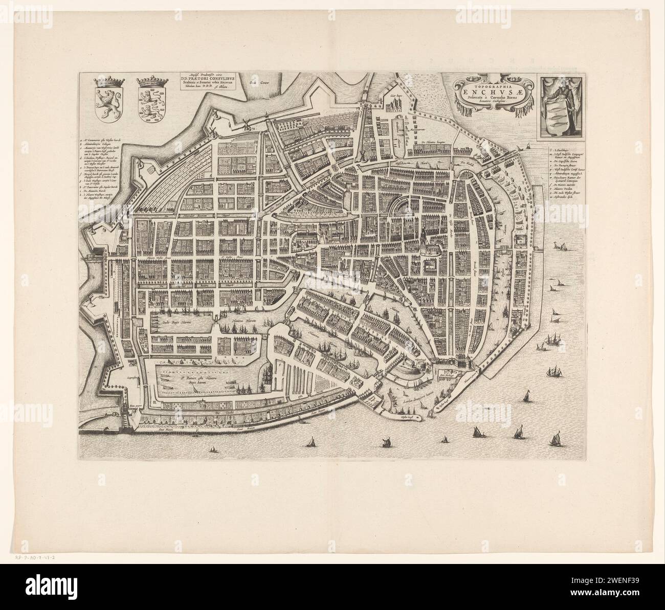 Map of Enkhuizen, Anonymous, After Cornelis Biens, 1652 print Map in a nutshell perspective. At ...
