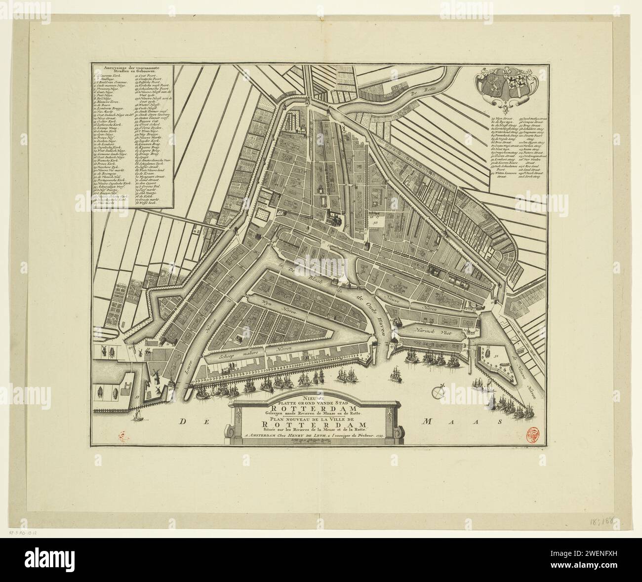Map of Rotterdam, Anonymous, Hendrik de Leth, 1733 print Map with ...