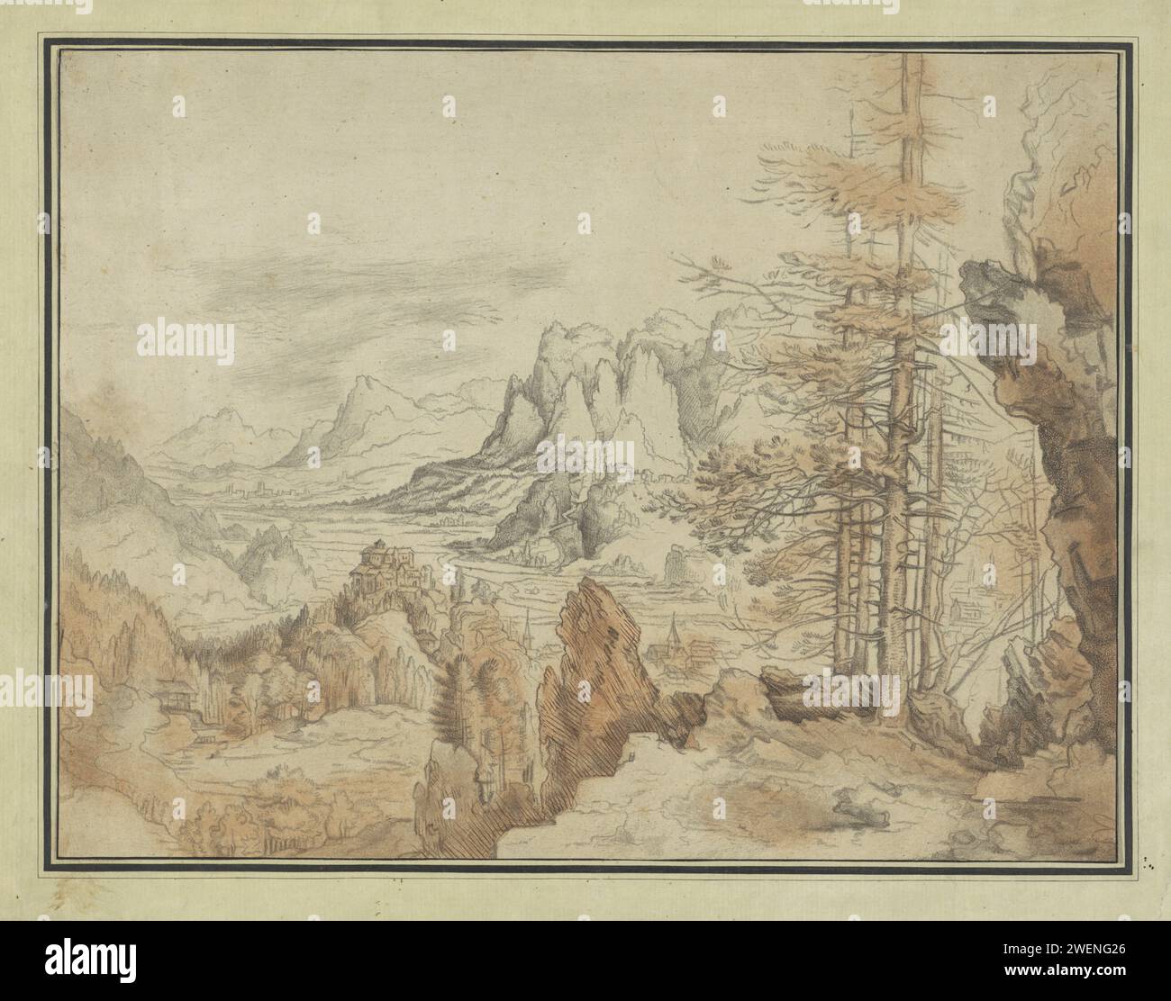 Mountain landscape with trees and face in a valley, 1780 - 1800 print ...