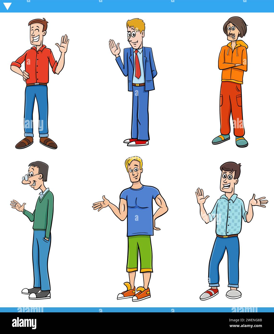 Cartoon illustration of funny young men comic characters set Stock ...