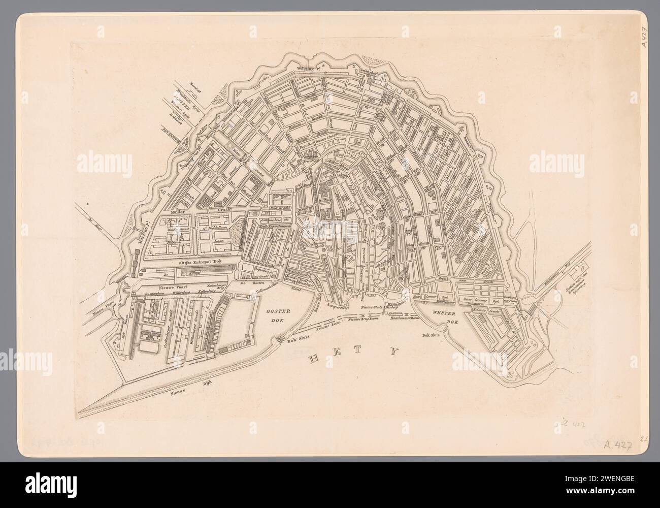 Map of Amsterdam, Anonymous, c. 1700 - c. 1750 print paper etching maps of cities Amsterdam ...