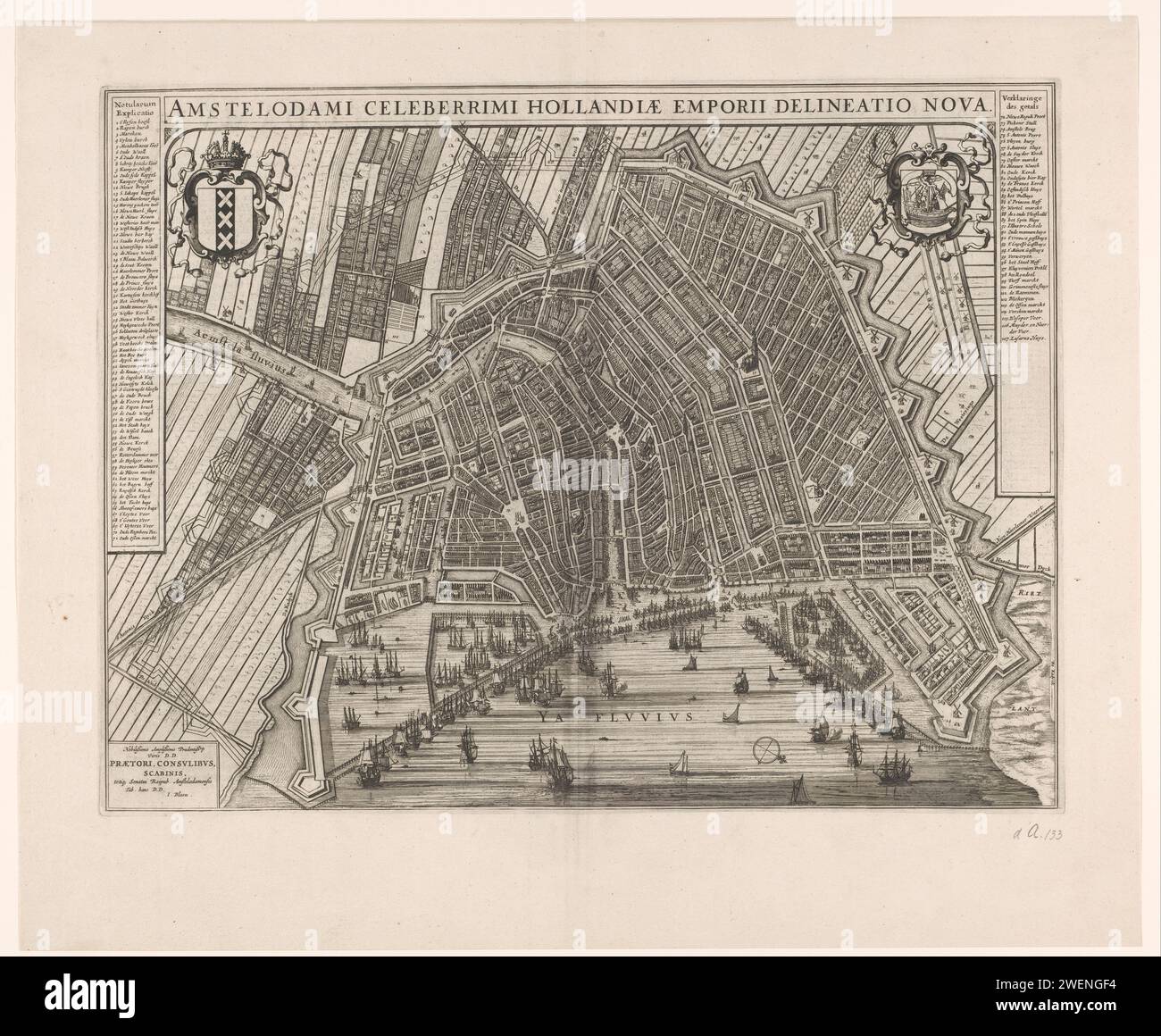 Map of Amsterdam, Anonymous, 1652 print Map in a nutshell perspective. On the left half the ...