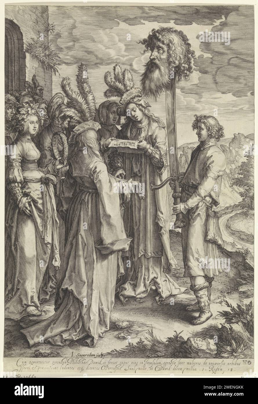 Triumphant David with the head of Goliat, Jan Saenredam, After Lucas ...